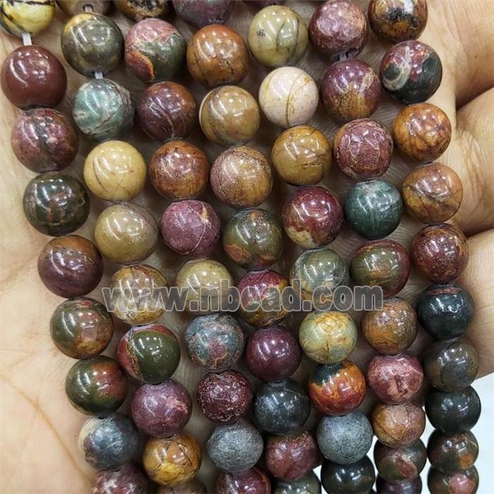 Natural Red Picasso Jasper Beads Creek Smooth Round, approx 8mm dia (GB18210-8MM) - nBead.com