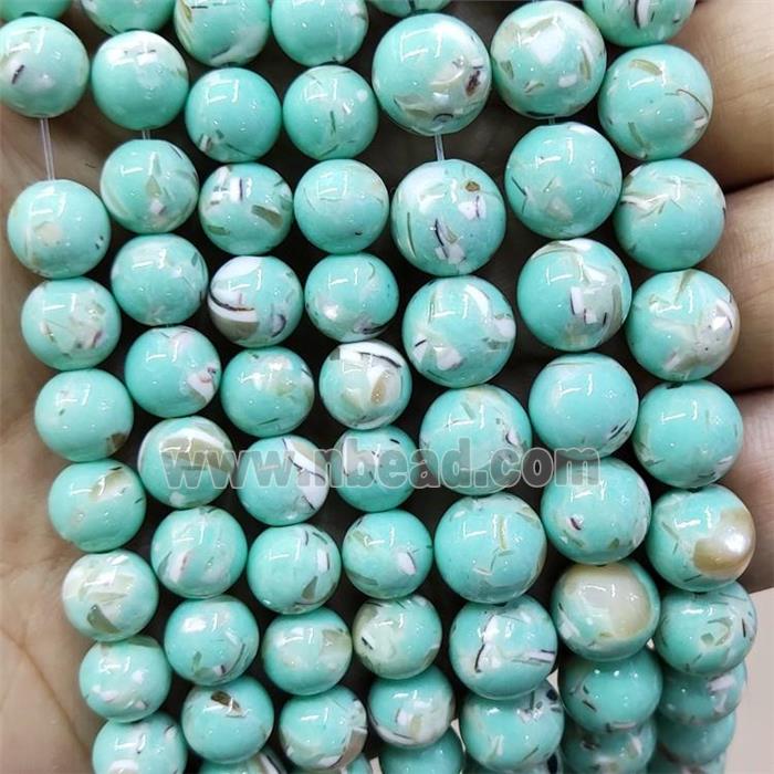Teal Jade Beads Inlay Trochid Shell Dye Smooth Round, approx 8mm dia ...